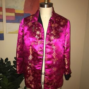 Jackets & Coats | Fuchsia Asian Inspired Floral Jacket | Poshmark